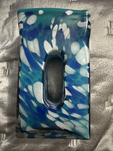 Vtg Murano Rectangle Blue Vase 10” Cased Art Glass Donut Hole Dual ...