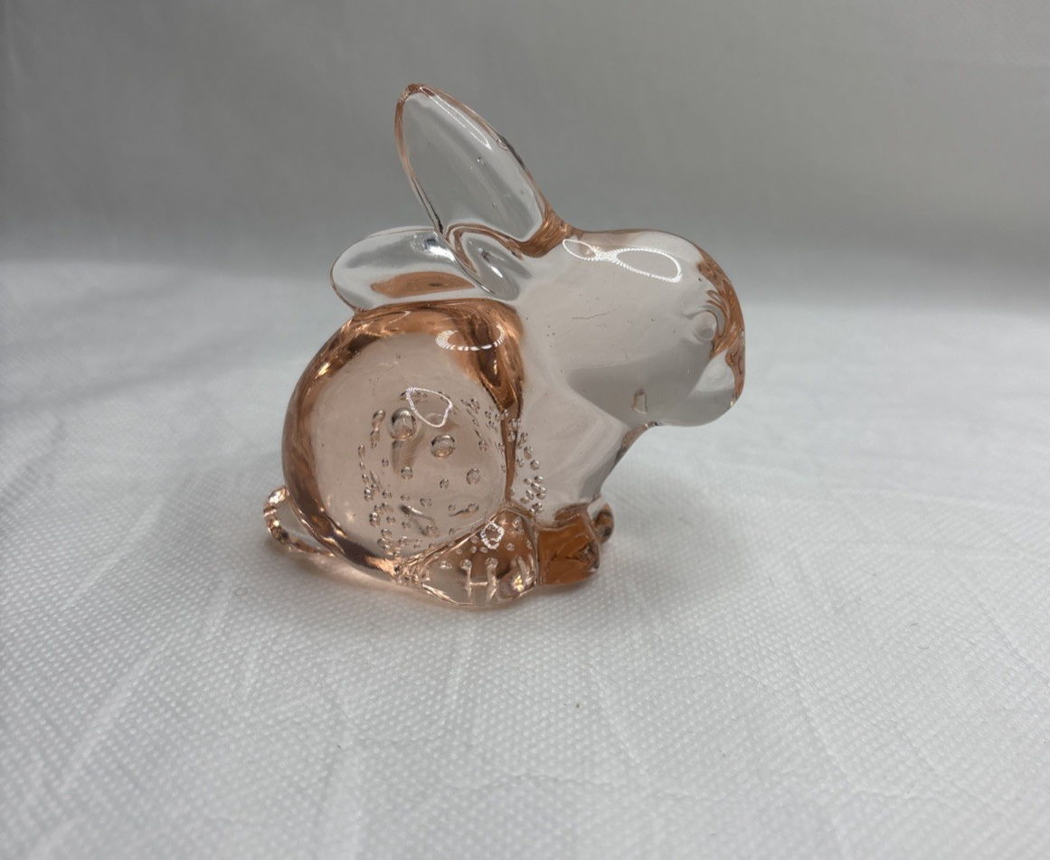 Pink Glass Bunny Rabbit Paperweight Figurine with Controlled Bubbles 3. ...