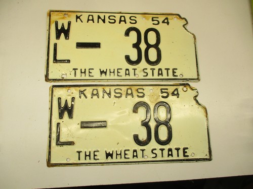 1954 Kansas License Plate Wilson County Tag # 38 Low Number Two Digits ...