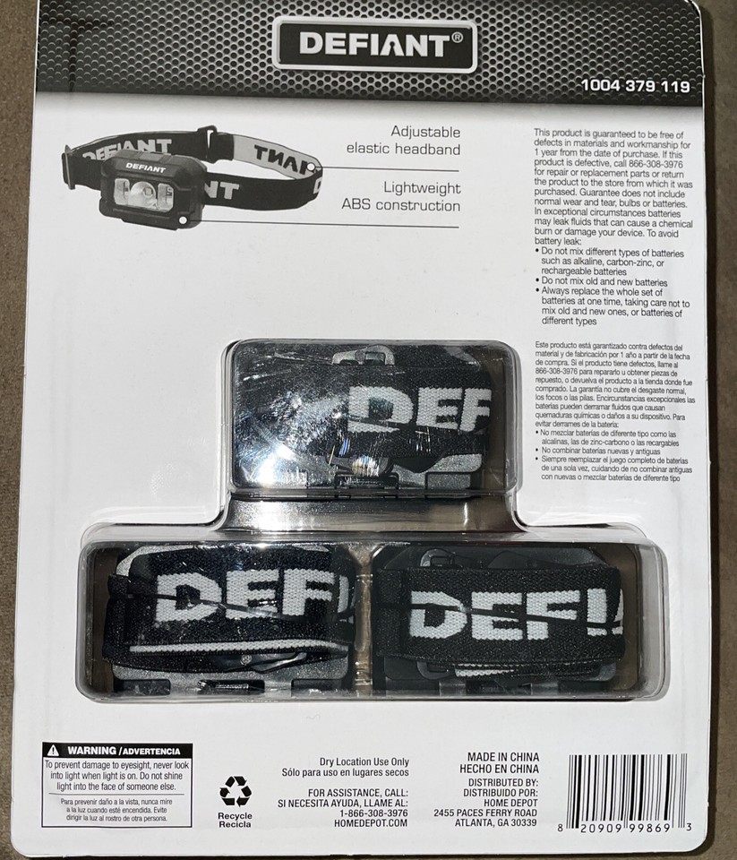 Defiant 3-Pack - LED Headlights 100 Lumens (1004 379 119) Black, Red ...