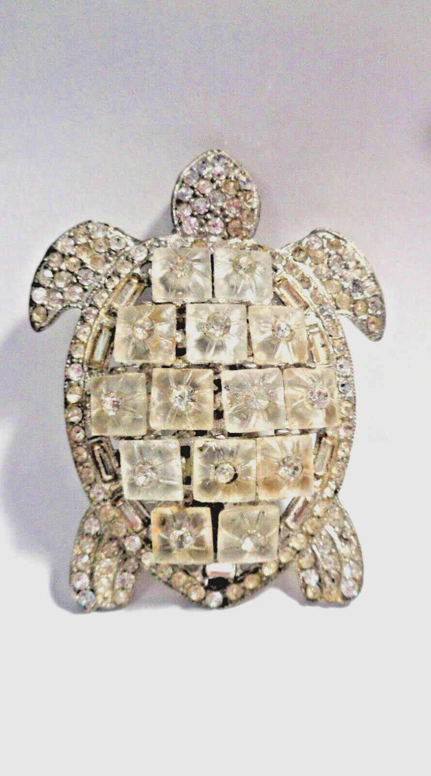 Rare Art Deco Sea Turtle Dress Clip-Molded Glass-Rhin… - Gem