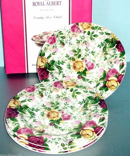Royal Albert Country Rose Chintz Salad Dessert 4 PC. Plate Set 7.75 ...