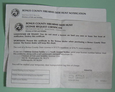 Vintage Ohio Department of Natural Resources Bonus Deer Hunting Permit ...