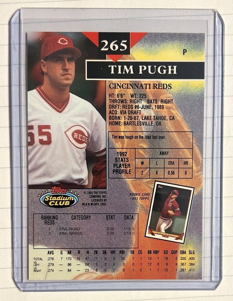 Tim Pugh Topps Stadium Club Cincinnati Reds 1993 1st Day Issue | eBay