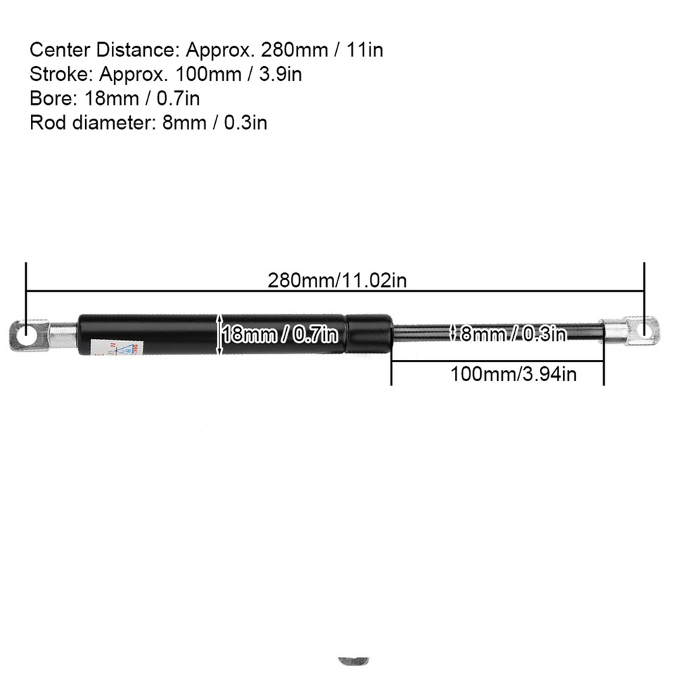 100N Hydraulic Gas Spring Lift Strut Support 280mm Center Distance ...