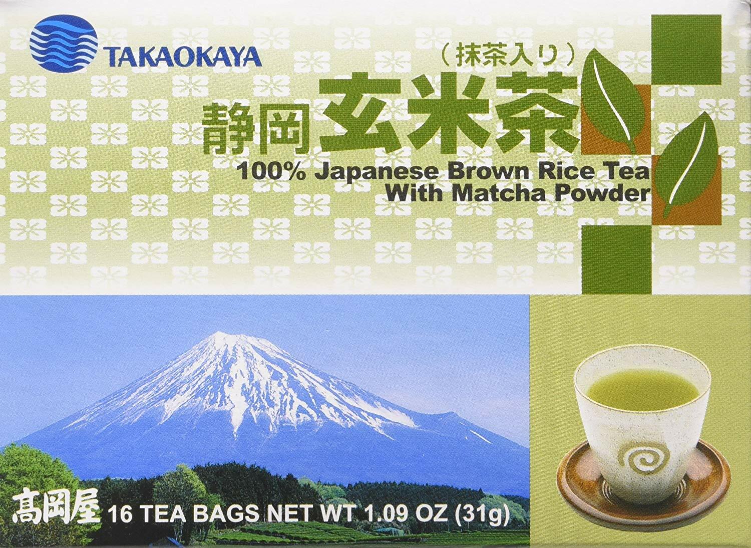 Takaokaya Genmai-cha 玄米茶 Japanese Brown Rice Tea with Matcha Powder, 16 ...
