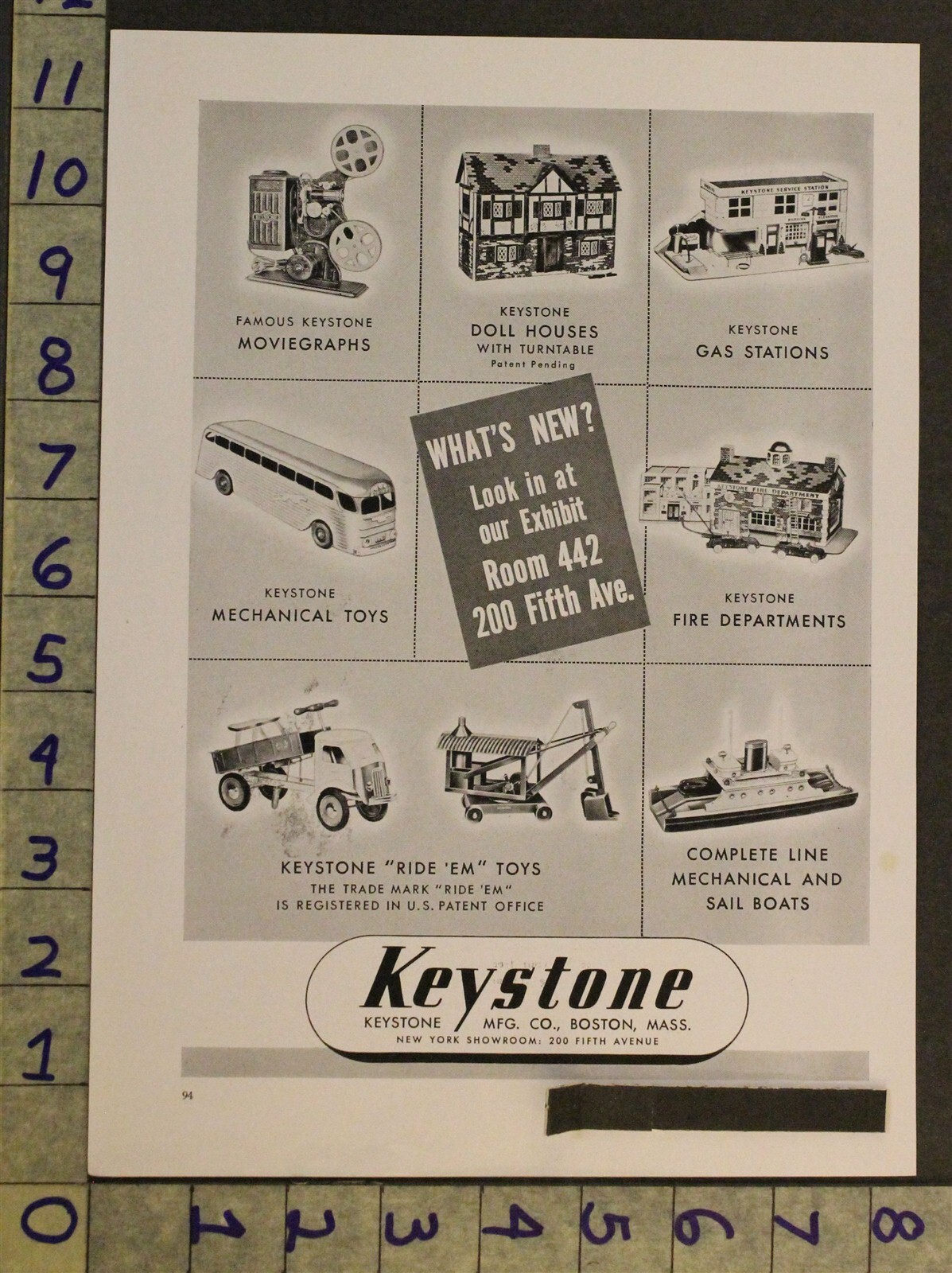 1949 TOY AD KEYSTONE BOSTON GAS STATION FIRE BUS FARM BOAT DOLL HOUSE ...