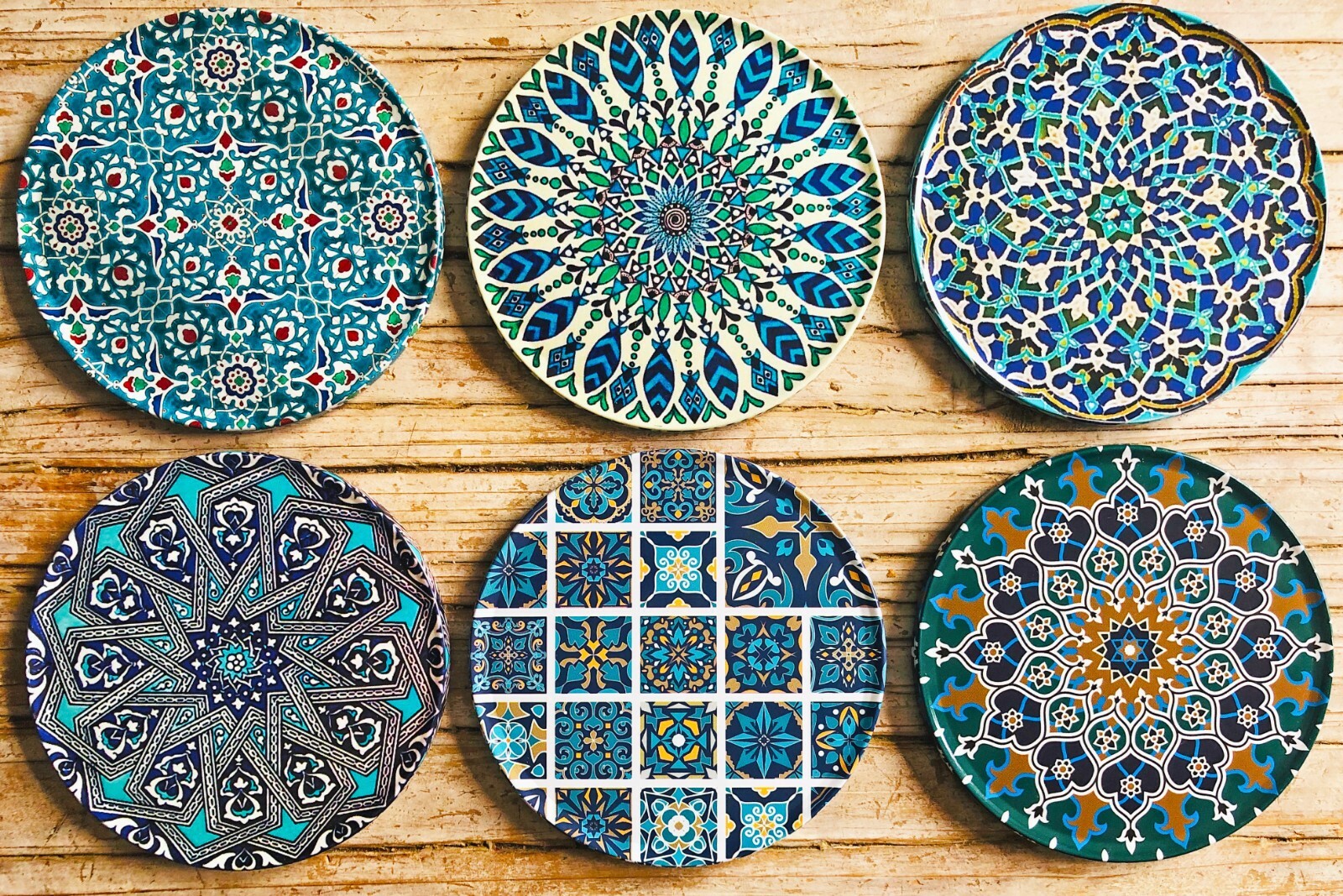 Drink Coasters Set Of 6 Turkish Moroccan Design Round Coaster Tea ...
