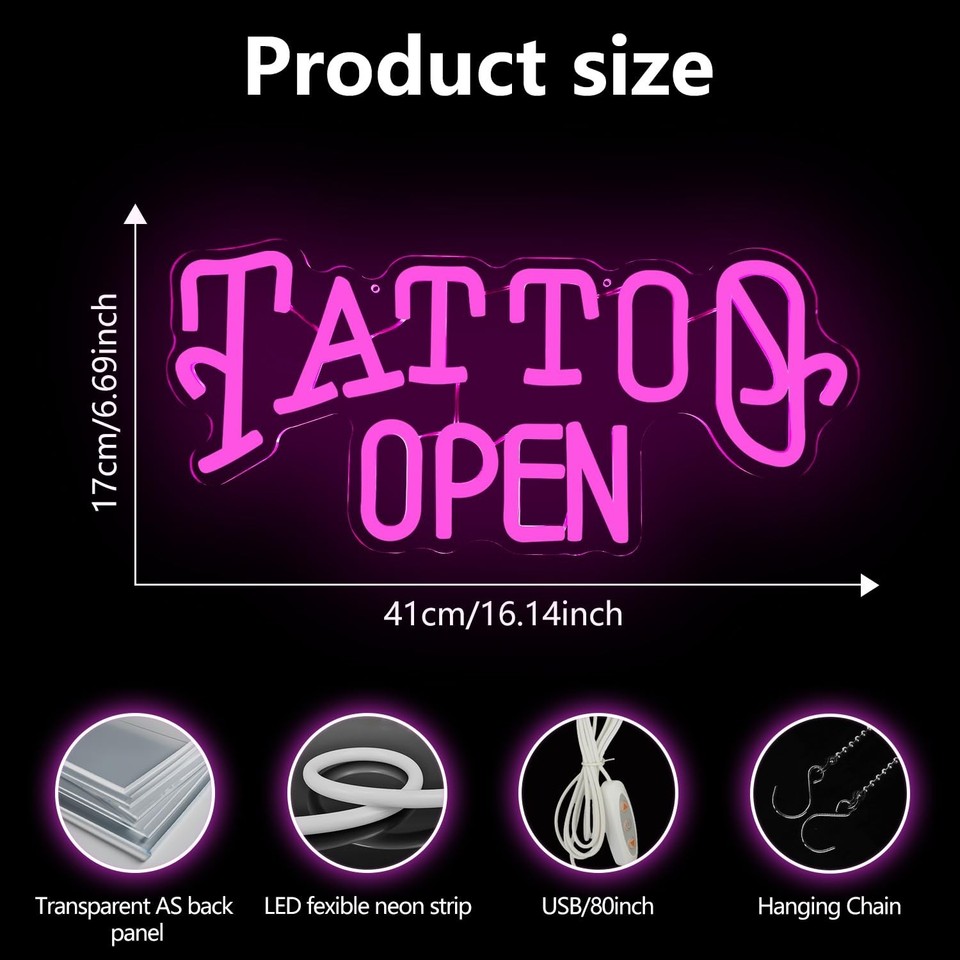Tattoo Open Neon Sign for Wall Decor Tattoo Led Sign Dimmable Striking ...
