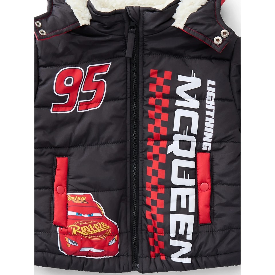 New Toddler Boys' Disney Cars Lightning McQueen 95 Hooded Puffer Jacket ...