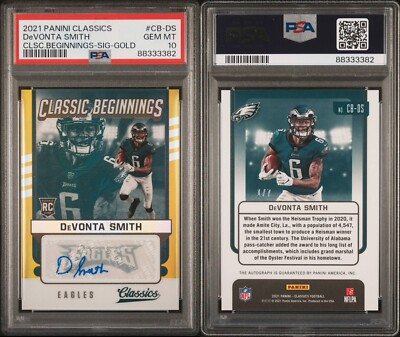 2021 Panini Classics DeVONTA Smith CB-DS Gold 1/7 RC AUTO PSA 10 TRUE ...