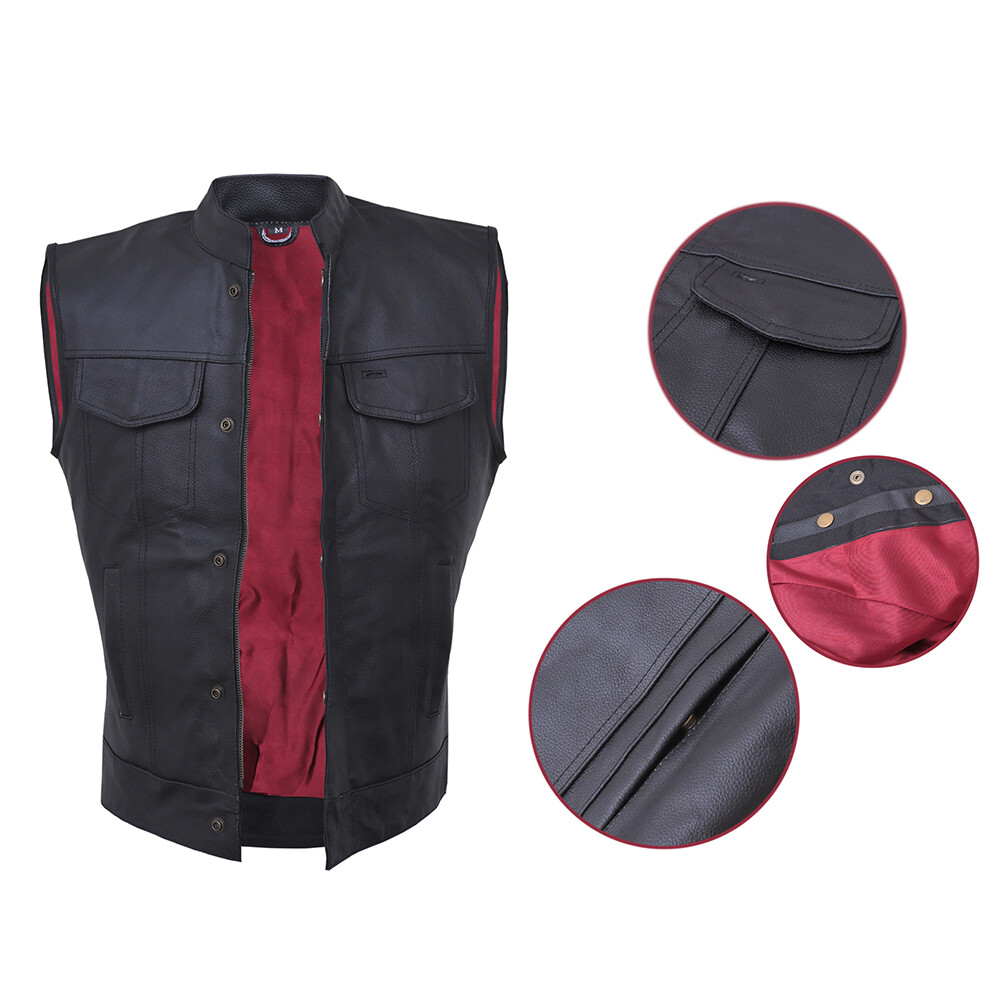 Men's SOA Style Black Real Leather Biker Waistcoat Motorcycle Cut Club ...