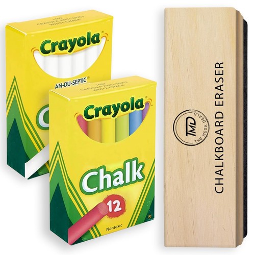 Chalk - 24 Pack Including 12 White Chalk, 12 Colored Chalk With 1 Felt ...
