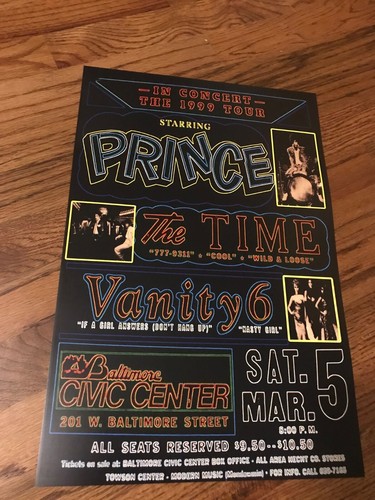 Prince The 1999 Tour with The Time 1983 Baltimore Concert Poster 12 x ...