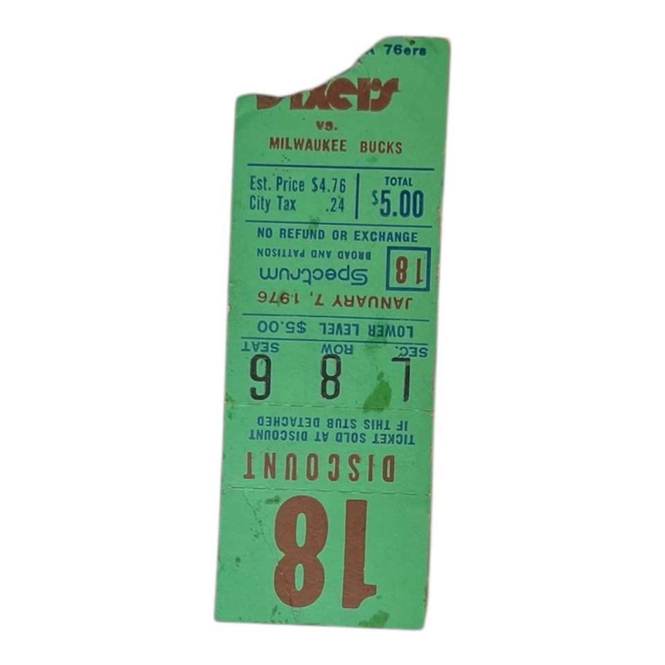 Vintage 1975-76 Philadelphia 76ers vs Milwaukee Bucks Ticket Stub Early ...