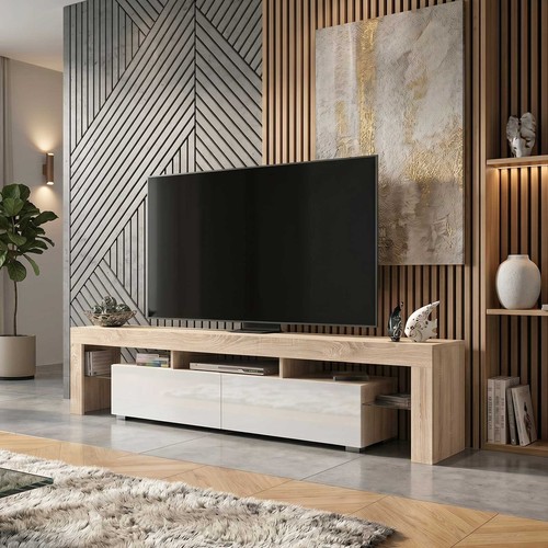 TV Unit TV Stand Cabinet Sideboard Oak White Media Storage Display ...