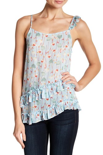 Ro & De Womens Size Large Asymmetric Ruffled Cami Painted Blue Floral ...