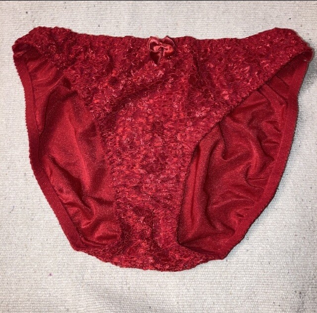 Vintage Red Second Skin Satin Lace Front Bikini Sis… - Gem