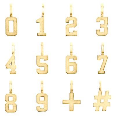 10K Yellow Gold Mini Number # Pendant Block Font Charm Hashtag Plus ...