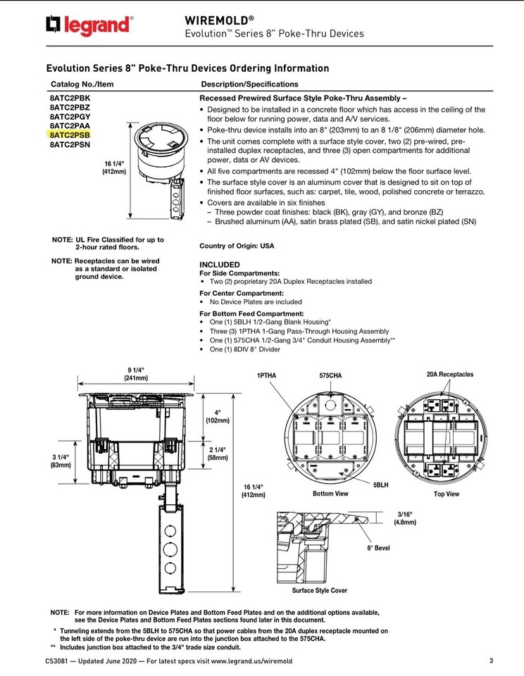 8ATC2PSB Legrand Poke-Thru Assembly, Brass. “BRAND NEW UNOPENED BOX” | eBay