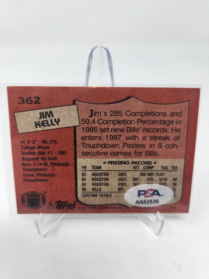 1987 Topps Jim Kelly Signed Silver #362 RC Rookie Buffalo Bills PSA COA ...