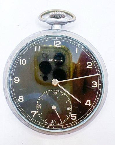Zenith Black Dial 46.5mm Pocket Watch Mechanical Hand Wind Open Face ...