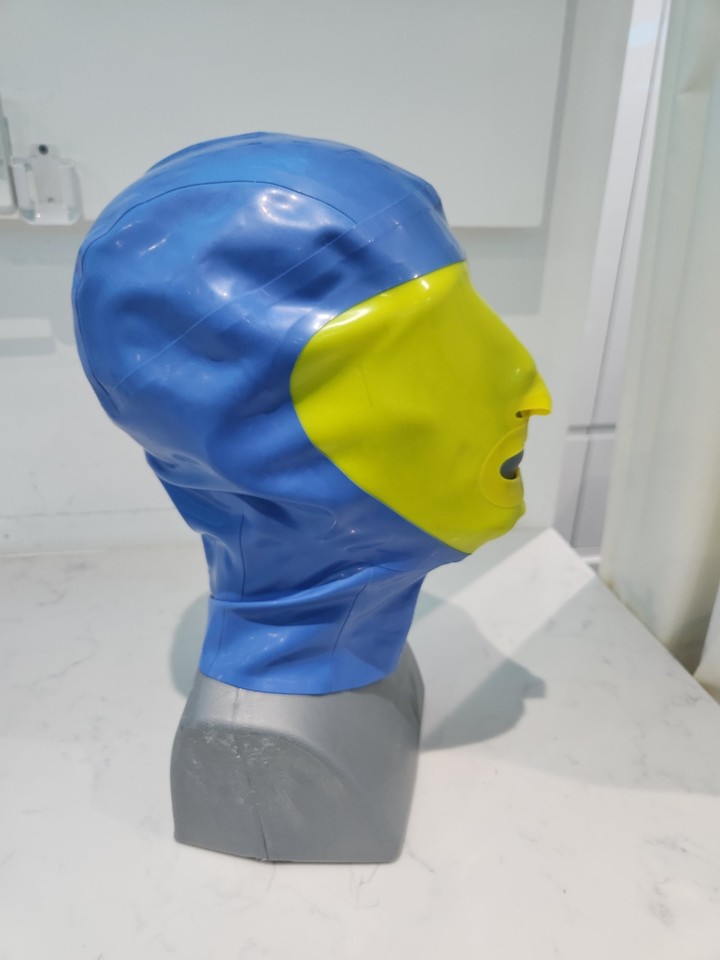 libidex blue and yellow latex face mask hood large/xl | eBay UK