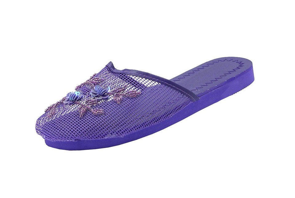 Women's Chinese Mesh Floral Beaded Sequined Slipper Multi-color Size ...