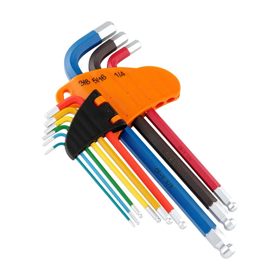 Ball End Hex Key Set 9pcs Long Arm Colour Coded Imperial Hexagon Key ...
