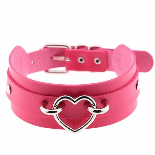 Women's Heart-Shaped Collar Leather Belt Necklace Punk Jewelry Necklace ...