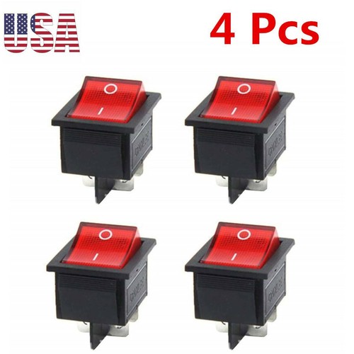 4 Pcs Red Rocker Switch DPST ON/OFF Toggle 16 Amp 250v 20 Amp 125v 4 ...