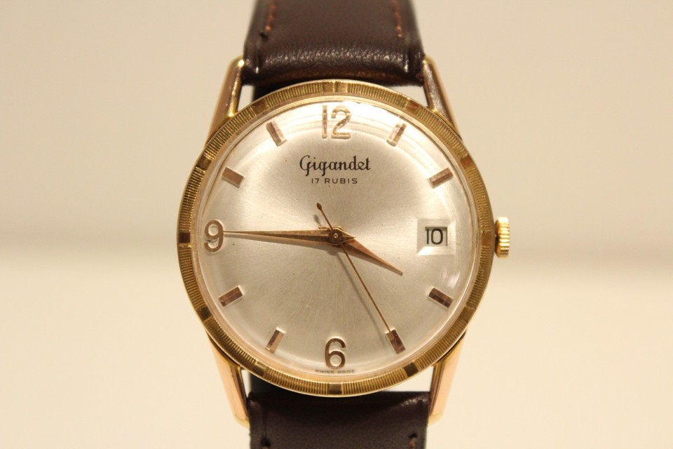 VINTAGE RARE LUXURY MEN'S SWISS GOLD PLATED MECHANICAL WATCH "GIGANDET ...