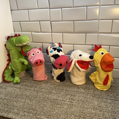 IKEA Hand Puppets Set Of 5 Cow Pig Chicken Lamb Dragon 10 In. Rare ...