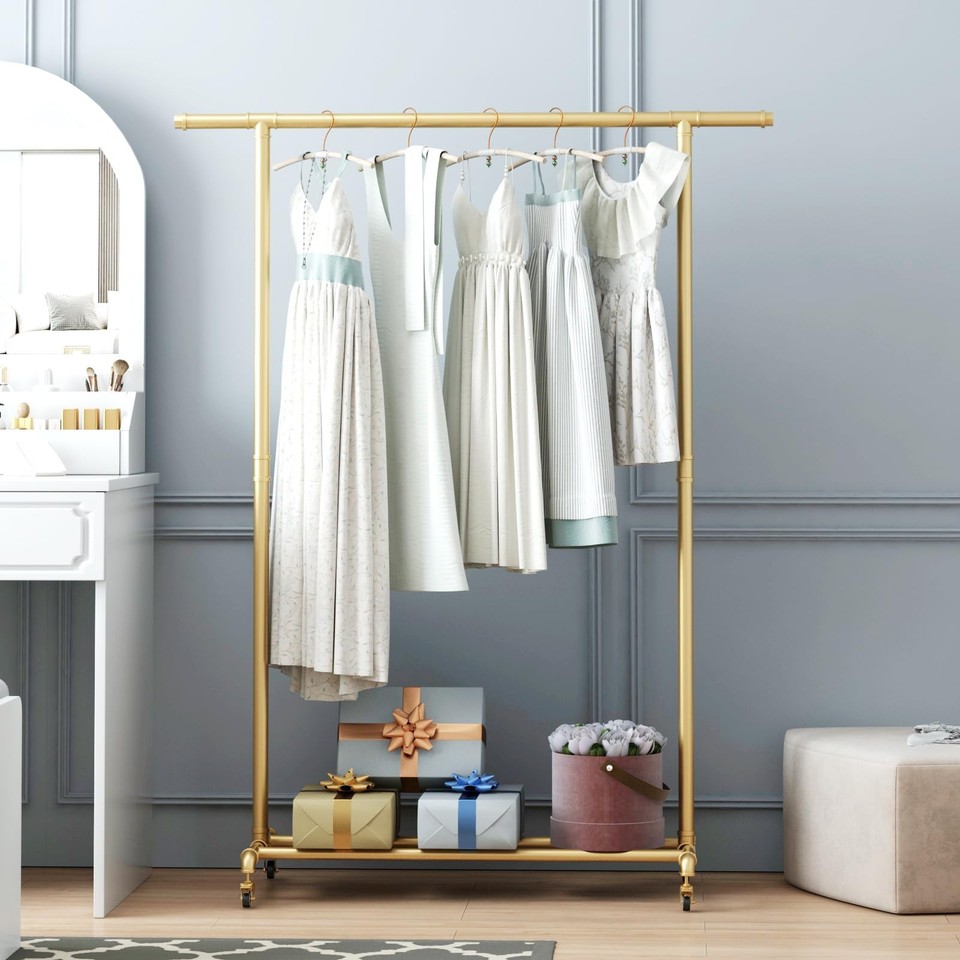 Industrial Pipe Clothing Rack, Heavy Duty Metal Clothes Rack With ...