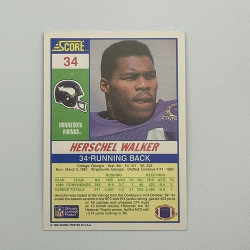 Herschel Walker 1990 Score #34 Minnesota Vikings | eBay