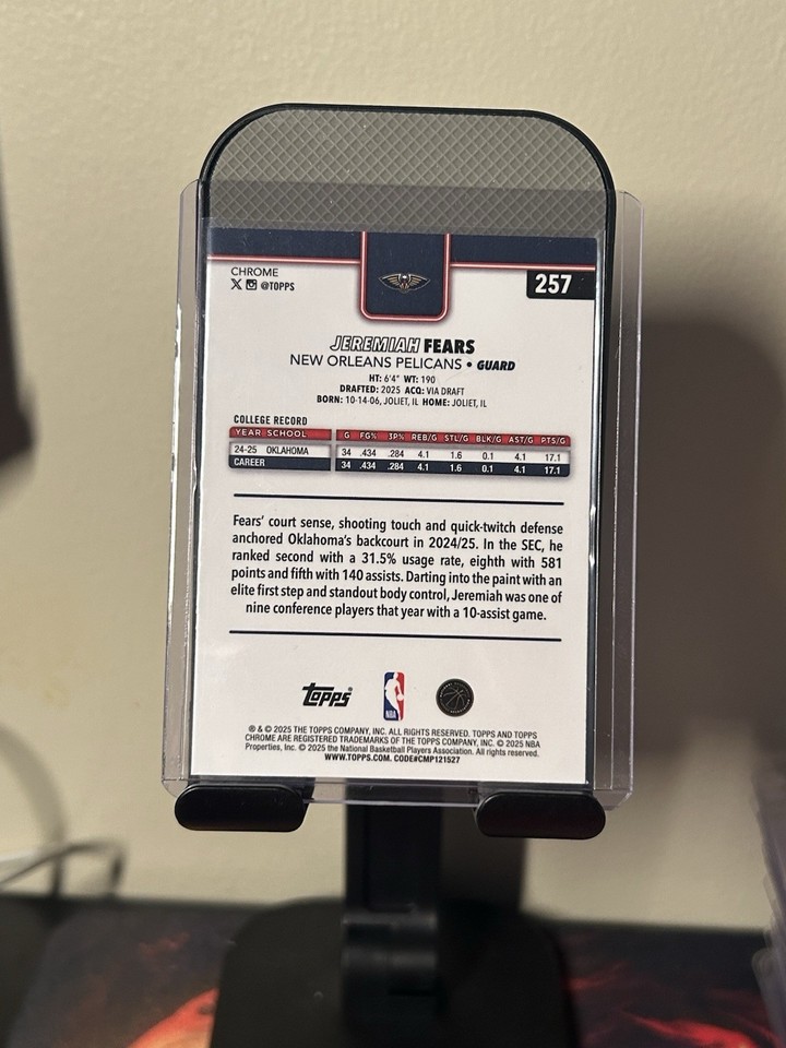 2025-26 Topps Chrome Jeremiah Fears Wave Refractor Rookie RC | eBay UK