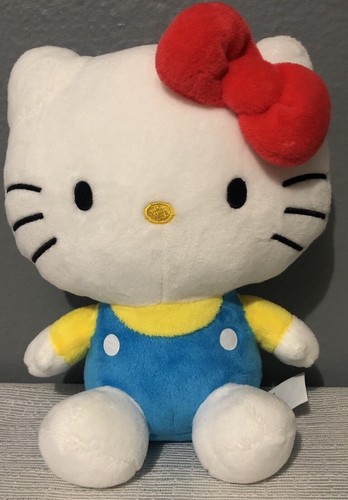 8" Hello Kitty Sanrio 2023 Plush Stuffed Animal Blue Overalls & Red Bow Cute ! | eBay
