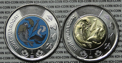 BU UNC 2x Canada 2024 Inuit Nunangat coloured & plain $2 toonie coin ...