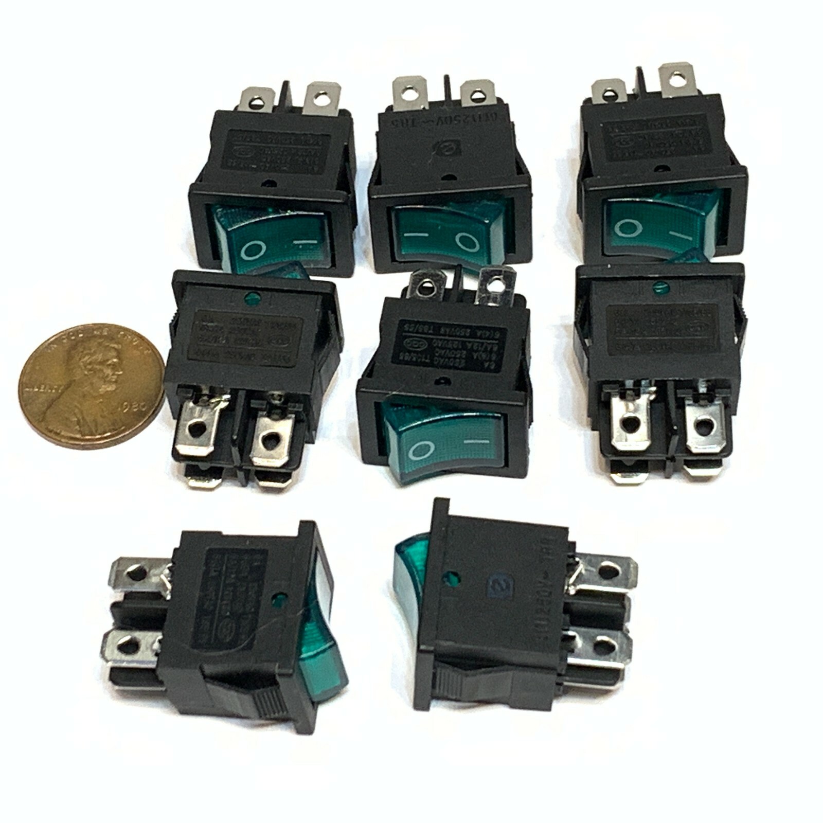 8 Pieces Green KCD1-104/N T85 14mm x 20mm rocker switch on off 12v 125v ...