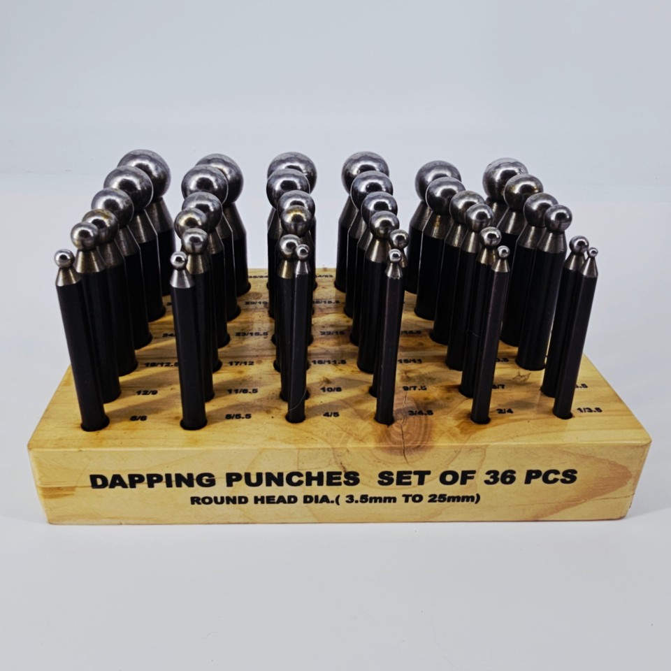 Dapping Punch SET 36 Piece - Punches 3.5mm - 25mm - Wooden Stand ...