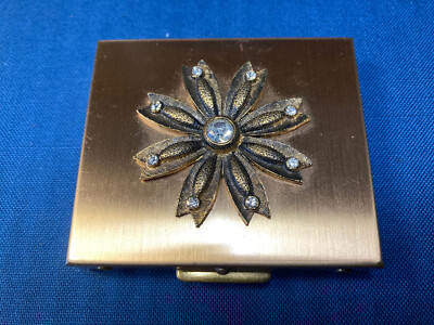 Vintage 50s/60s Brass Pill Box or Compact with a Rhinestone Studded ...