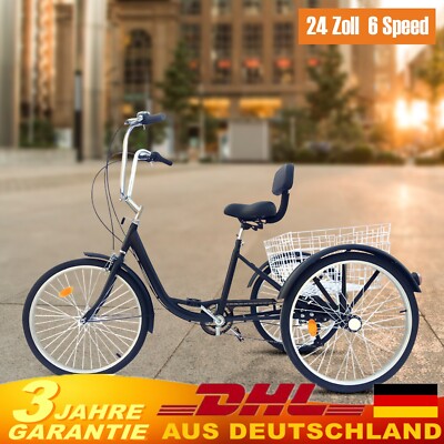 24 Zoll Dreirad Für Erwachsene 6-Gang Senioren 3-Rad Fahrrad Mit ...