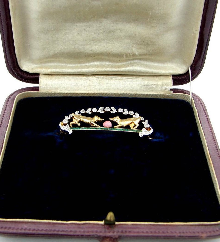 ANTIQUE DIAMOND EMERALD CONCH PEARL DOG BROOCH 1920's WEINMAN BROTHERS ...