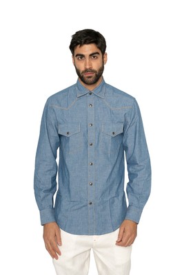 1400$ LUXURY MAROL BOLOGNA Western Shirt Blue Japanese Denim Cotton 15 ...