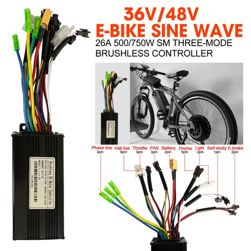 36V/48V E-bike Sine Wave 26A 500/750W SM Three-Mode Brushless ...