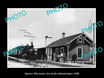 OLD POSTCARD SIZE PHOTO OF SPENCER WISCONSIN THE RAILROAD DEPOT STATION ...