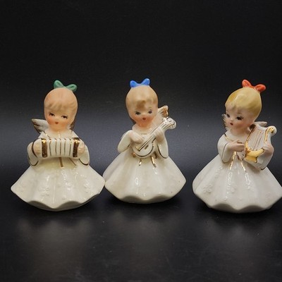 3 X Vintage Christmas Napco Angels Playing instruments Japan C6351 Rare ...