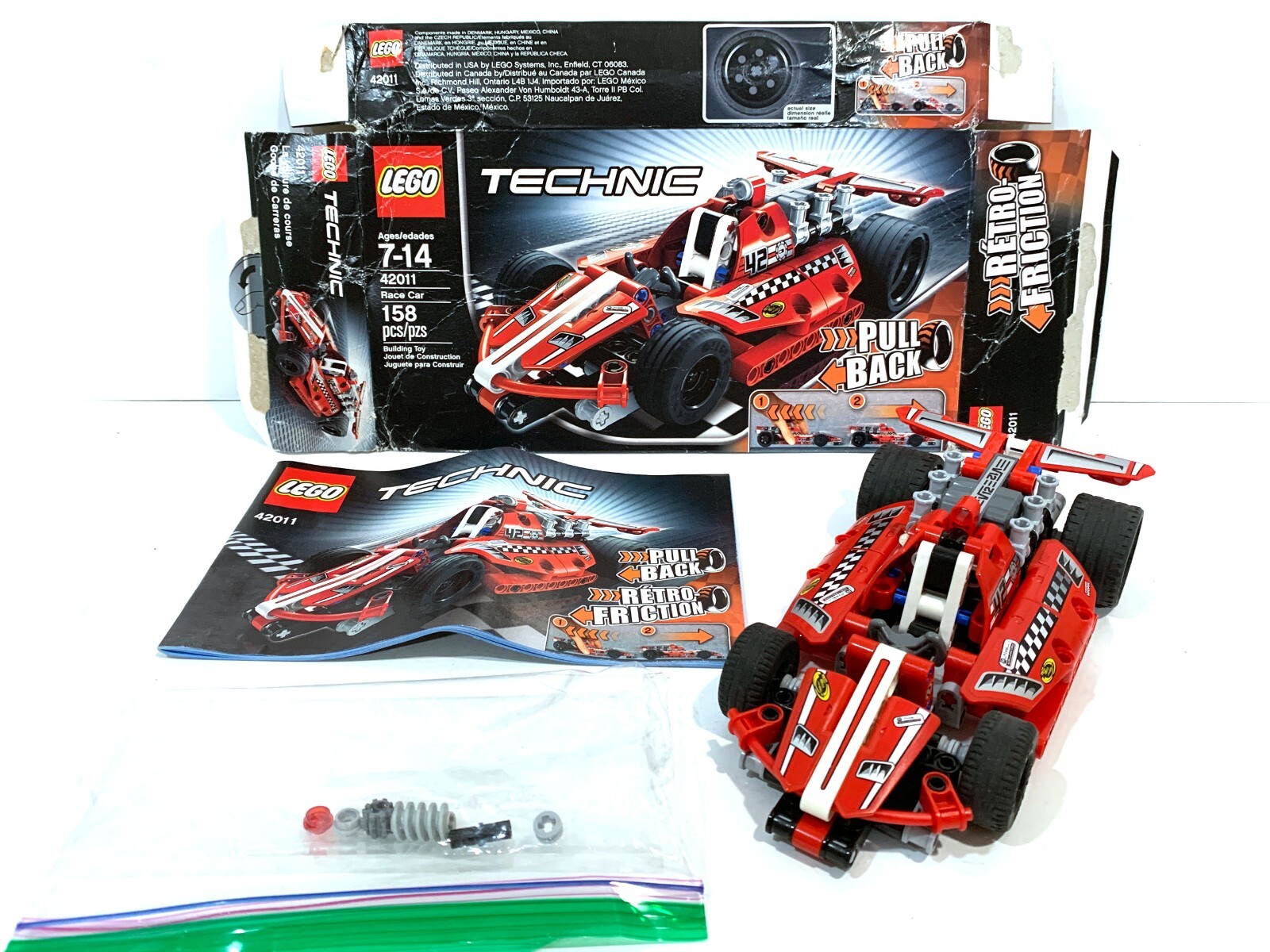 USED LEGO TECHNIC 42011 RED RACE CAR PULL BACK WITH BOX & MANUAL ...