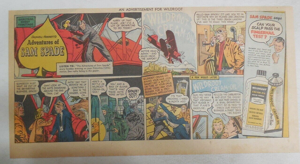 Wildroot Cream Hair Tonic Ad: The Adventures of Sam Spade ! 1940's 7.5 ...