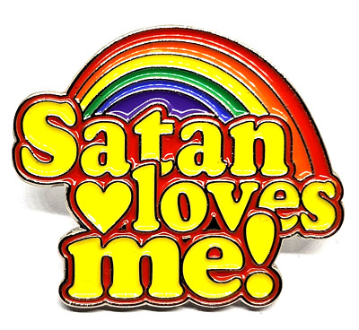 Satan Loves Me Pin Badge Enamel Rainbow Pop Art Style Brooch Statement ...